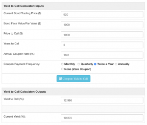 Bond Yield to Call (YTC) Calculator