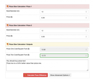Pizza Size Comparison Calculator: Pie Value, Compared