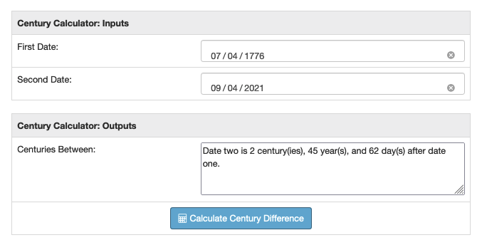 Century Calculator Compute Centuries Between Two Dates