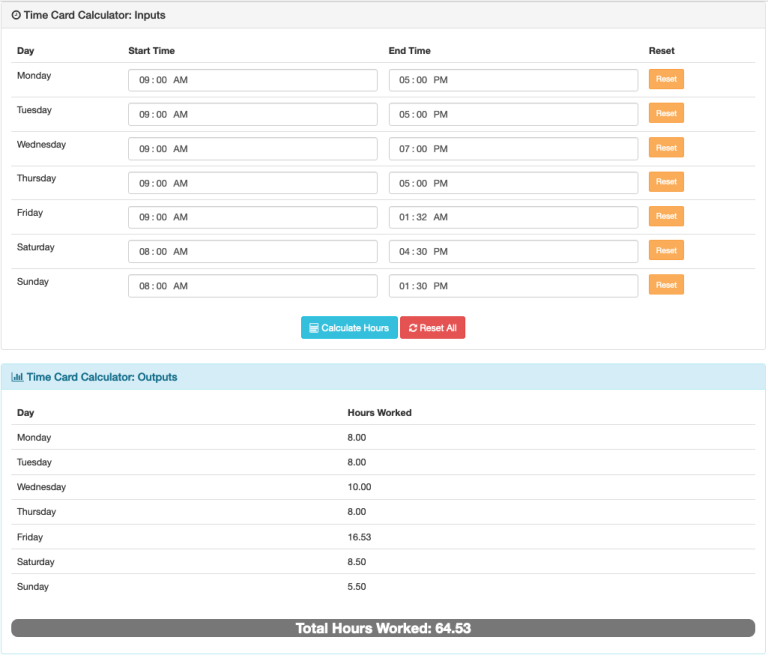 Time Card Calculator: track weekly hours for free