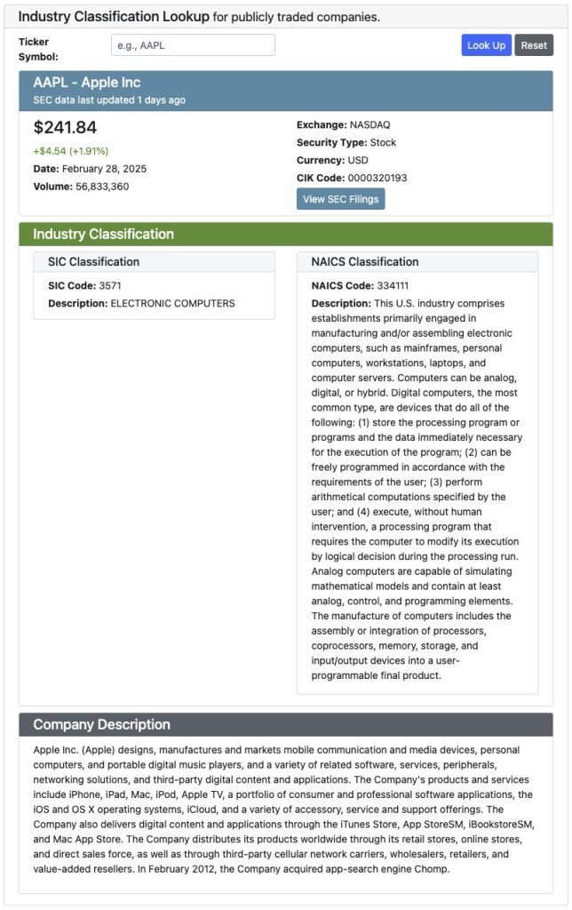 SIC and NAICS Code Lookup Tool