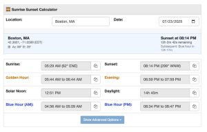 Sunrise Sunset Calculator - Golden Hour, Blue Hour & Daylight Tracker