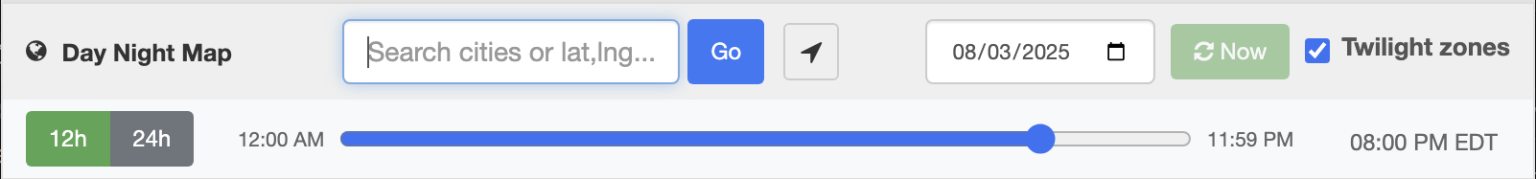 Interactive Day Night World Map with Real-Time Terminator